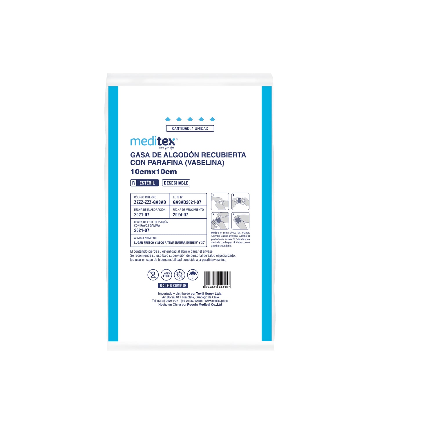 gasa de algodón recubierta con parafina (vaselina) 10cm x 10 cm pack ...